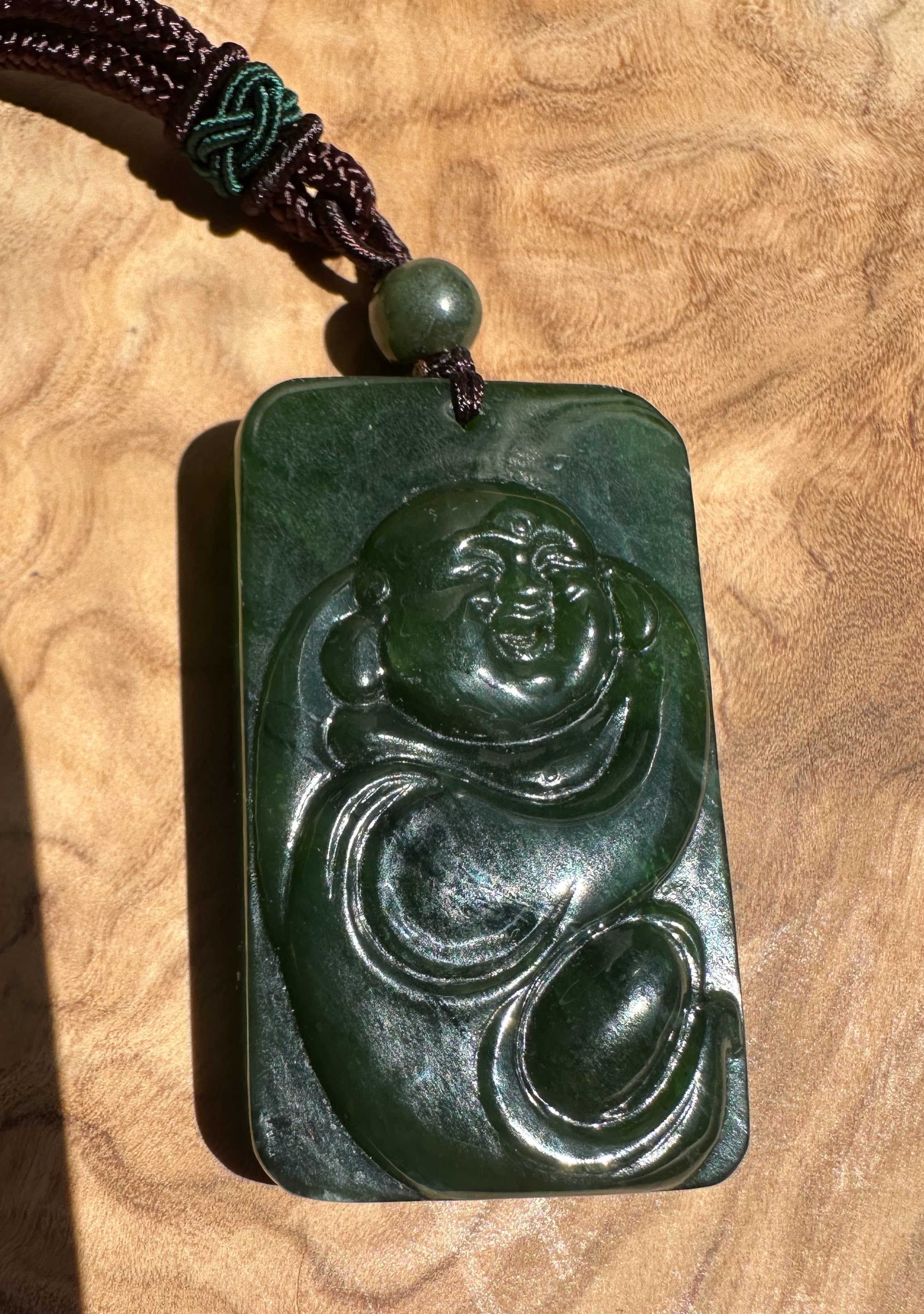 Dark Green Happy Buddah Pendant, 50mm* – Jade Mine